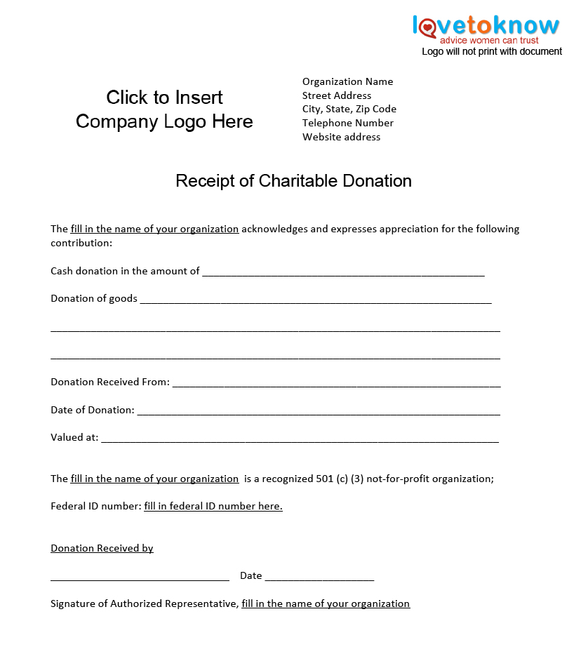 Charitable Donation Receipt LoveToKnow