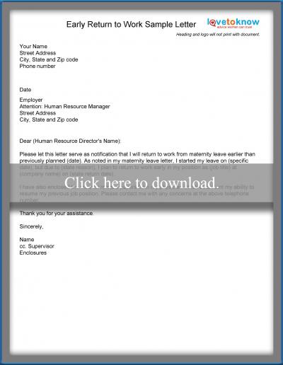 Examples Of A Return To Work Letter LoveToKnow